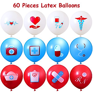 60 Pieces Nurse Balloons Nurse Party Decoration Supplies Nursing Latex Balloon Nurse Balloons Decorations for Nurse Graduation RN Themed Party
