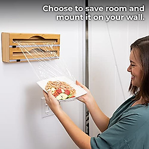 2 in 1 Foil and Plastic Wrap Dispenser with Cutter - Tin Foil Organizer for Drawer - Aluminum Foil Dispenser with Cutter - Plastic, Kitchen Wrap Organizer - Chic Saran Wrap Dispenser with Cutter