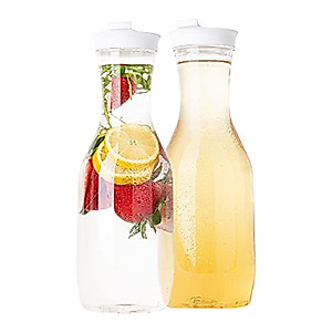 Plasticpro Clear Plastic Premium Water or Beverage Pitchers Heavy Duty Beverage Containers with Lids for Restaurants, Party's, or Schools 50 ounce Jugs Pack of 2