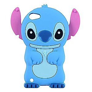 iPod Touch 7 Case, iPod Touch 6 Case, iPod Touch 5 Case, 3D Cute Cartoon Blue Alien Animal Teen Girls Women Kids Soft Rubber Silicone Shockproof Case Cover for iPod Touch 7th 6th 5th Generation (Blue)