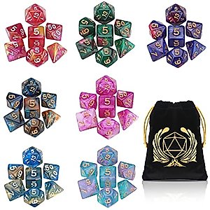 Coyeekn DND Dice Set, 7 x 7 Sets (49 Pieces) Glitter Polyhedral Dice for Dungeons & Dragons RPG MTG DND Tabletop Game with 1 Pouch