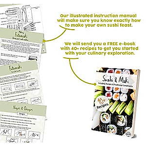 GROW YOUR PANTRY Sushi Making Kit - Make Every Type of Sushi with Rolling Mats, Maki, Onigiri, Nigiri Molds aswell as an Center Sushi Plate for the whole Family to Sit Around