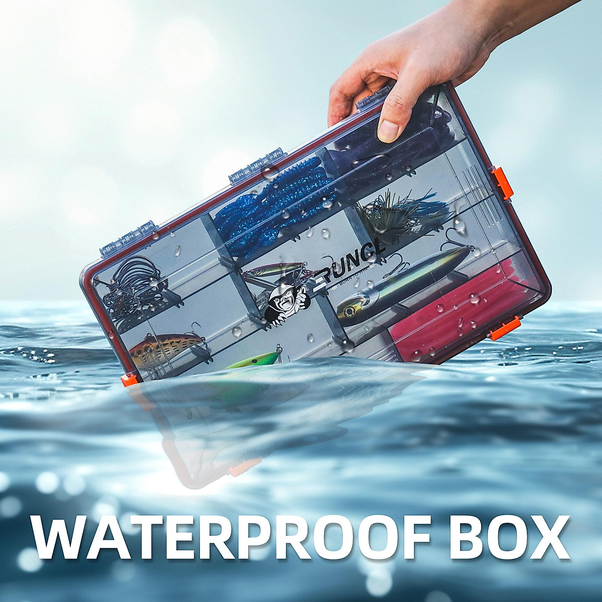 RUNCL Fishing Tackle Box, Waterproof Airtight Stowaway, 3600/3700 Tray Tackle Box with Adjustable Dividers, Plastic Storage Organizer(3700 and 2pcs smaller 3600)