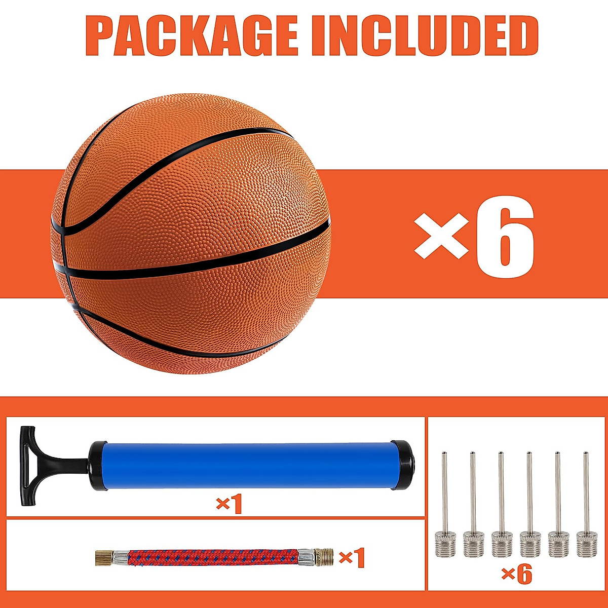 Sawowkuya 6 Pack Basketballs Official Size 7, Outdoor Basketball 29.5" for Men and Women, Indoor Basket Ball with Pump, Rubber Basketball Ball for Adult, Teen and Youth