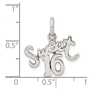 Solid 925 Sterling Silver Sweet 16 Charm Pendant - 19mm x 18mm