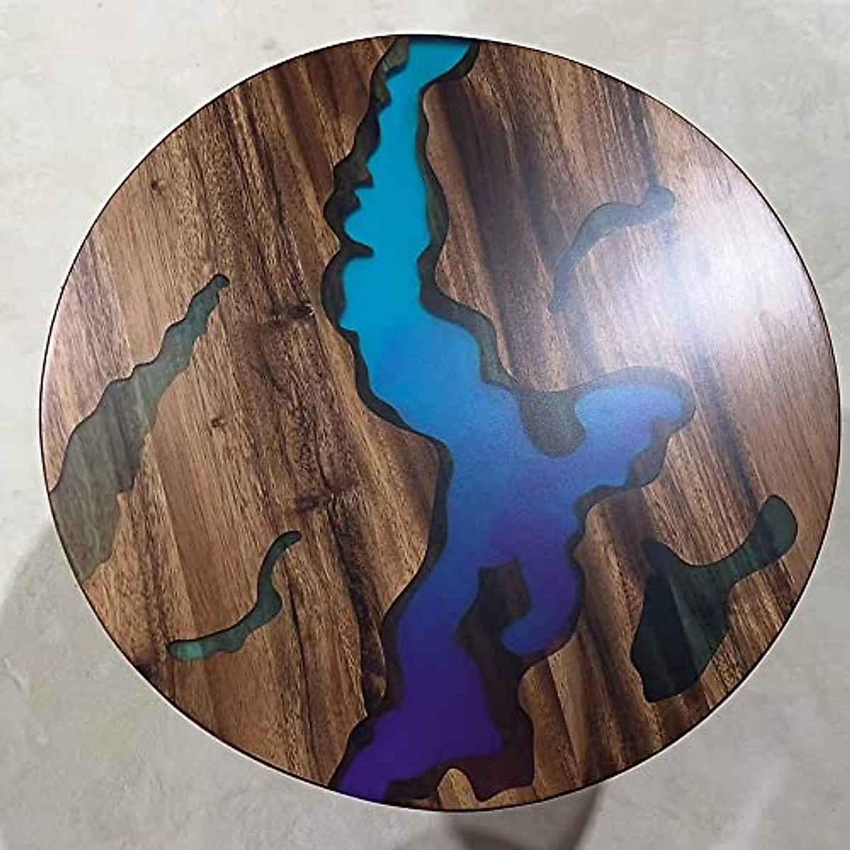 Aurtem Modern Round Coffee Table with Blue Epoxy Home Furniture Household Essential Coffee Table Sturdy Wooden, Resin Console Table Accent Piece for Your Living Room and Office (24''X24'')