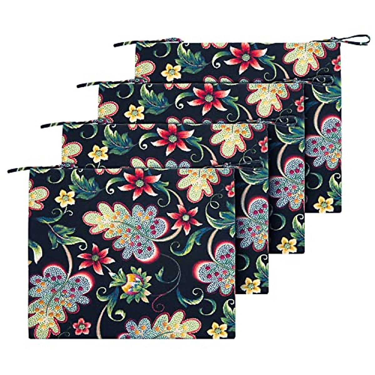 Wellsin Outdoor Chair Cushions for Patio Furniture - Patio Chair Cushions Set of 4 - Waterproof Square Corner Outdoor Seat Cushions 18.5"X16"X3", Flower Black