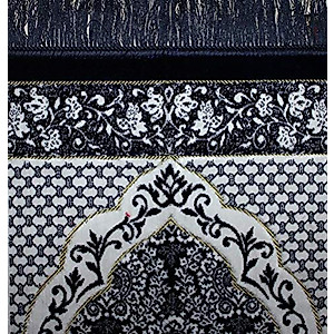 Modefa Turkish Islamic Prayer Rug - Soft & Plush Velvet Praying Carpet - Traditional Muslim Prayer Mat - Muslim Janamaz Sajada - Ramadan or Eid Gift - Kufi Prayer Cap - Floral Ipek (Blue)