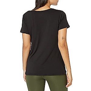 Amazon Essentials Women's Tech Stretch Short-Sleeve V-Neck T-Shirt (Available in Plus Size), Pack of 2, Black, Medium