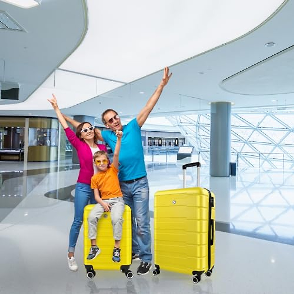 HOUAGI Luggage Sets 2 Piece,20 inch 24 inch Carry on Luggage Airline Approved,ABS Hardside Lightweight Suitcase with 4 Spinner Wheels,2-Piece Set(20/24),Yellow