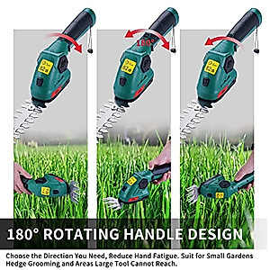 Dextra 2 in 1 Cordless Grass Shear & Hedge Trimmer with Gardening Gloves, 8V Electric Handheld Shrubber Trimmer Grass Cutter with 2000mAh Rechargeable Lithium-ion Battery&Charger, 45min Fast Charge