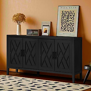 ZSQ Wooden Sideboard Cabinet, American Country Vintage Old Living Room Dining Room Hallway Entryway Cabinet, Solid Wood Buffet Table (Black)