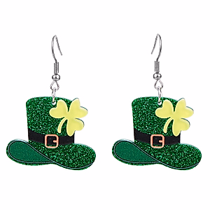 St Patrick's Day Earrings for Women Girls,Shamrock Dangle Earrings Green Clover Hat Drop Earrings Good Luck Hat earrings st. patricks day accessories Jewelry Gift (F)