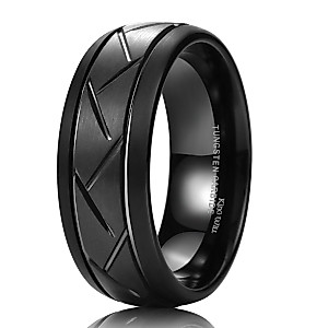 King Will TYRE Men's 8mm Black Domed Tungsten Carbide Ring Matte Finish Groove Design Wedding Bands 11