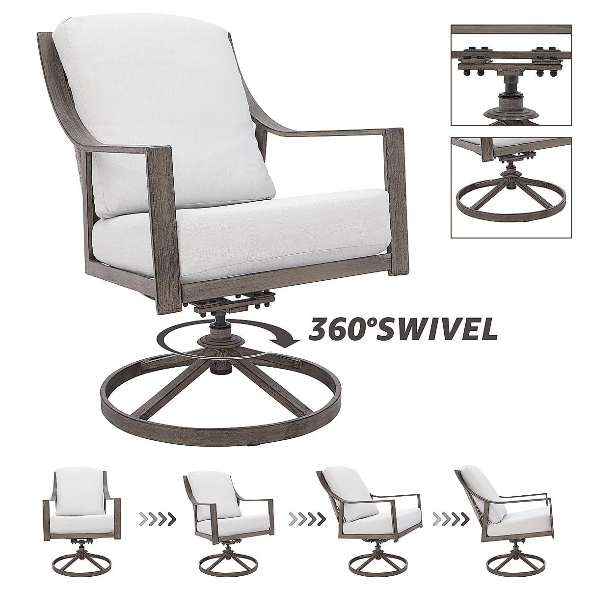 NATURAL EXPRESSIONS 5-Piece Outdoor Patio Dining Set, 4pcs Patio Swivel Rocking Chairs and 38’’ Round Dining Table with 1.65’’ Umbrella Hole