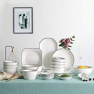 Dishes/Plate/Bowl Set,Simplest White Black Lines Ceramics Dinnerware Set of 29 Pieces Porcelain Dinner Set for Family Service for 8 People