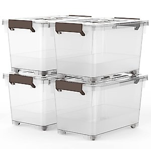 17 Quart Clear Storage Latch Box/Bin, 4-Pack Plastic Stackable Box Organization with Wheels Latching Handle and Lid
