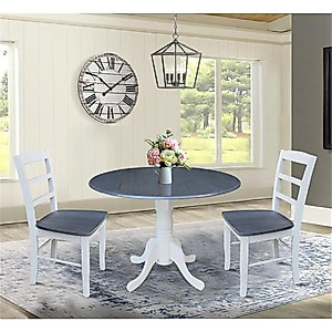 IC International Concepts 42" Dual Drop Leaf Dining 2 Table and chairs, Onesize, White/Heather Gray
