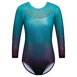 BAOHULU Gymnastics Leotard for Girls Shiny Practice Dancewear B285_Aqua_10A