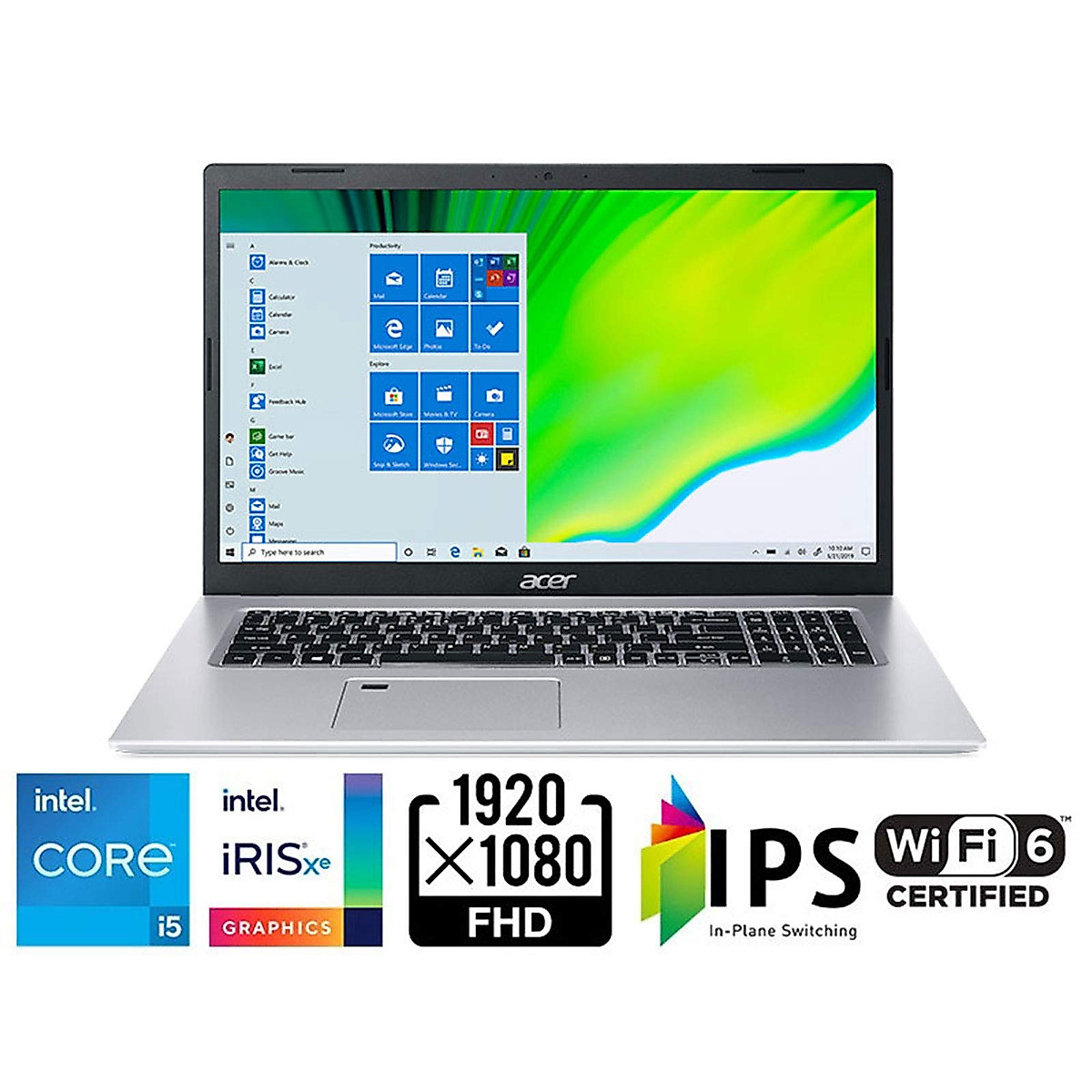 Acer Aspire 5 A517-52-59SV, 17.3" Full HD IPS Display, 11th Gen Intel Core i5-1135G7, Intel Iris Xe Graphics, 8GB DDR4, 512GB NVMe SSD, WiFi 6, Fingerprint Reader, Backlit Keyboard