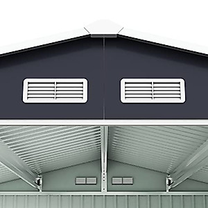 OELUBBY 9.1' x 10.5' Storage Shed Outdoor Metal Storage Clearance, Utility Large Shed Tool House for Backyard Garden Lawn Mower Equipment Organizer w/Lockable Sliding Door, Vents, Floor Frame - Gray