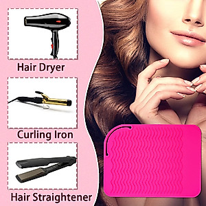 2 Pack Silicone Heat Resistant Travel Mat, Non Slip Curling & Flat Iron Mat Pad, Portable Styling Heat Mat for Hot Hair Tools, Straightener, Salon Appliances, 9x6.5 (Rose red,Purple)