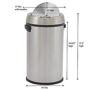 Design Trend Round Stainless Steel Commercial Trash Can with Swing Lid | 65 Liter / 17 Gallon, Silver