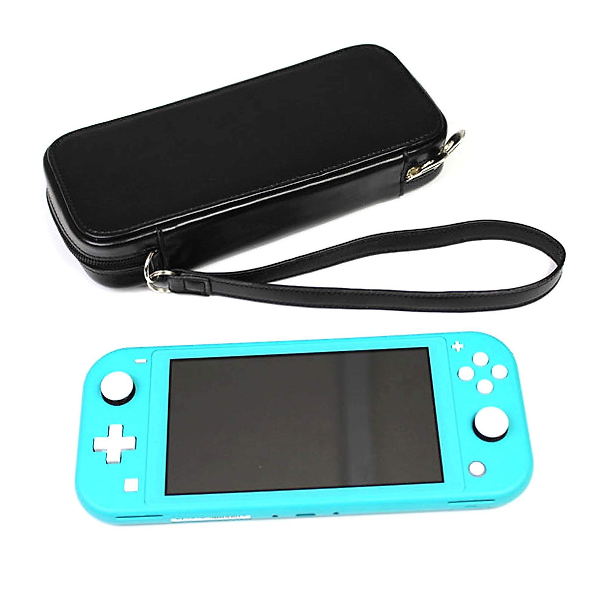Classic Leather Black Carry Case for Nintendo Switch Lite - [Shockproof] Hard Shell Protective Cover Bag with 8 Game Card Slots,1x Leather Hand Strap Accessories(Black)