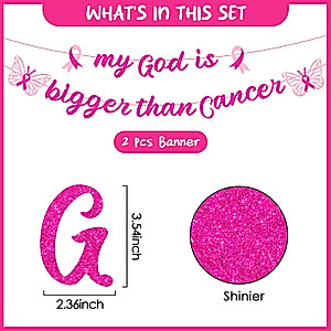 VorkiVecKi Breast Cancer Awareness Decorations - Survivor Party Banner Supplies 2Pcs My God is Bigger Than Cancer Garland Banners Decoration Hanging Ceiling Inspiration Decor for Women