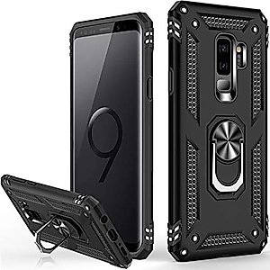 Galaxy S9 Plus Military Grade Case, 16ft Drop Tested, Magnetic Ring Kickstand, Car Mount Compatible, Slim Fit Protective Cover - Black
