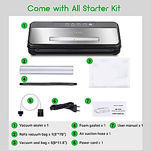 INKBIRD Food Vacuum Sealer Machine, Sealing-Time Countdown& Viewable Window, Automatic Food Sealer, Built-in Cutter and Roll Storage(Up to 20ft), One-Touch Moist Modes for Seasoned Meat, 5-Modes for Daily Need, LED Indicator, Starter Kit with Vacuum Seale