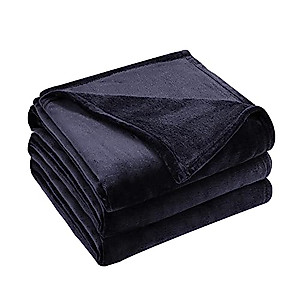 Flannel Bedding Fleece Blanket Throw, CHOOLE 350GSM Lightweight Soft Warm Blanket for Couch, Camping, Gift (Navy, Throw (50"x60"))