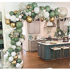 Oopat DIY Sage Green and White balloon Garland Arch Kit for Baby Shower Bridal Shower Wedding Birthday Hen Party Christmas Decoration (Sage Green)