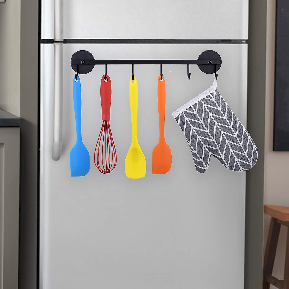 LEVOSHUA 6 Hooks Magnetic Utensil Holder Untensil Rack Tool Hanger Organizer for Refrigerator, Metal Cabinet, Metal Stove, Grill, BBQ
