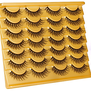 False Eyelashes Natural Look 12mm Fluffy Lashes Wispy Faux Mink Eyelashes 3D Volume Cat Eye Lashes Pack by Zegaine 14 Pairs