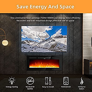 SANHSEHOME Freestanding Electric Fireplace, 30 Inches Electric Fireplace with Remote Control Recessed and Wall Mounted, Insert Heater with Crystal Options & Faux Fire Log, 9 Flamer Color