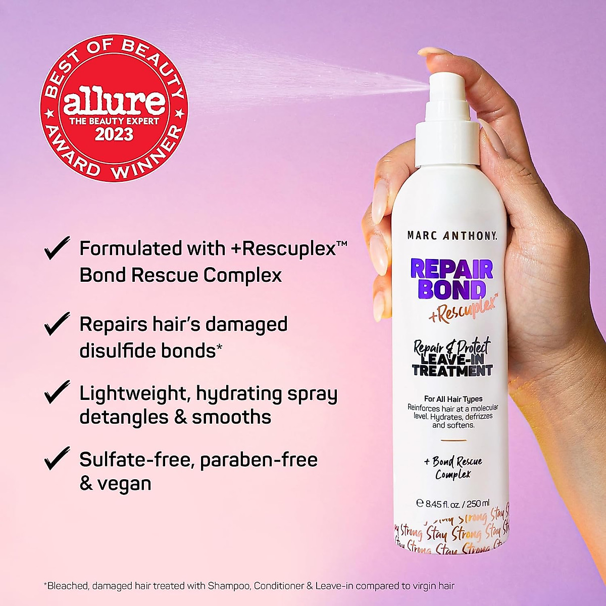 Marc Anthony Repairing Leave-In Conditioner, 8.45 fl oz - Repairs, Strengthens & Maintains Bonds within Hair - Eliminates Frizz, Flyaways & Reduce Breakage - Dry & Damaged Hair