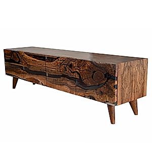 Angora Lara Epoxy TV Unit - Mid Century Modern Style | 100% Black Walnut Wood Entertainment Stand for TVs up to 120 Inches | Natural Walnut Wood Furniture Made in Turkey