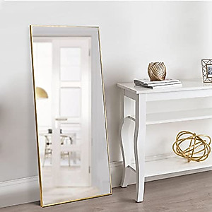 KIAYACI Wall Mirror Full Length Full Body Mirror Bedroom Dressing Mirror Standing Hanging or Leaning Against Wall Aluminum Alloy Frame(Gold, 43" x 16")