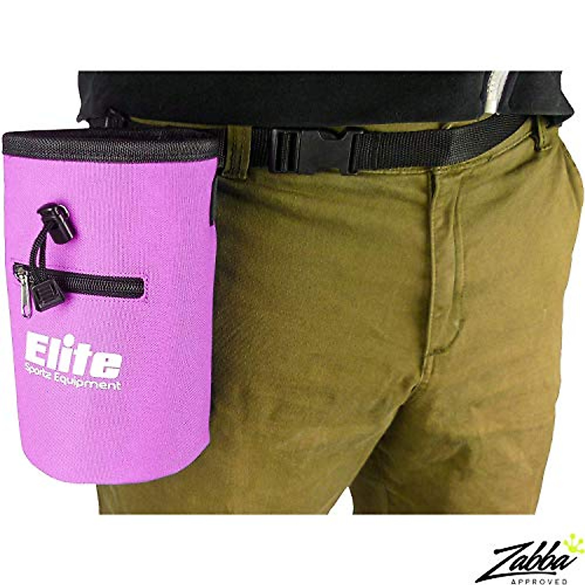Rock Climbing Chalk Bag and 2 x Chalk Balls - No Leak Drawstring Bag and Secure Zip Pocket, Pink