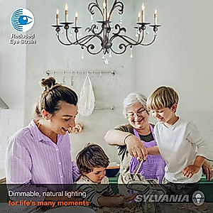 LEDVANCE Sylvania Reduced Eye Strain B10 LED Light Bulb, 40W = 4W, 13 Year, Candelabra Base, Dimmable, Clear, 5000K, Daylight - 12 Pack (41230)