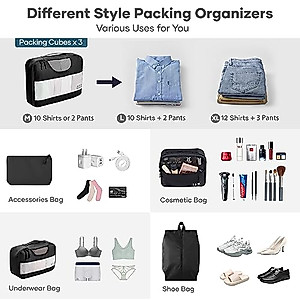 Veken 8 Set Packing Cubes for Suitcases, Travel Bag Organizers for Carry on, Luggage Organizer Bags Set for Travel Essentials Travel Accessories in 4 Sizes(Extra Large, Large, Medium, Small), Black