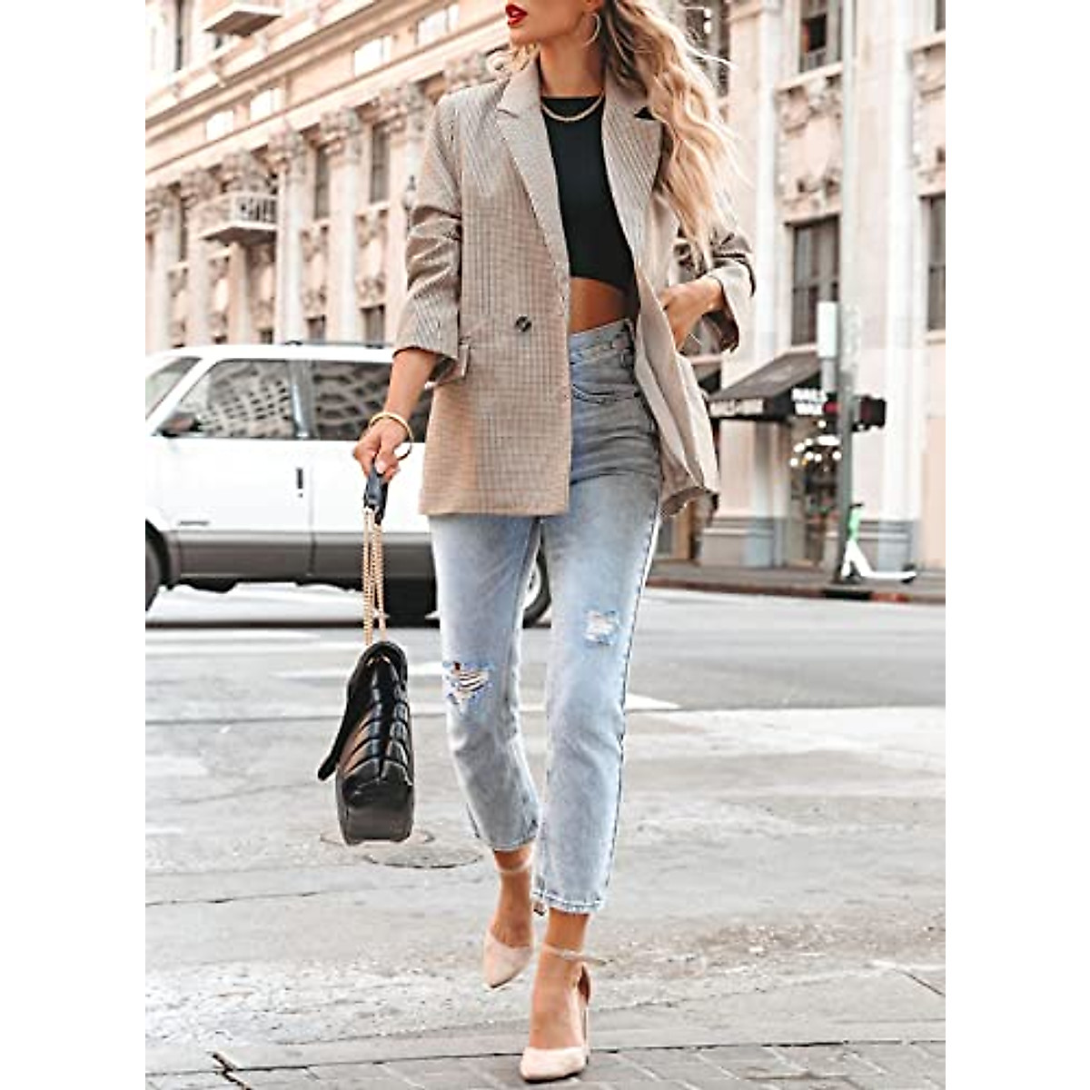 ARTFREE Womens Casual Blazer Button Lapel Long Sleeve Work Business Plaid Blazers Jackets Outfits with Pockets XL