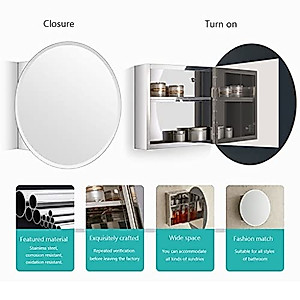 Round Bathroom Mirror Cabinet, Bathroom Wall Storage Cabinet Mirror Medicine Cabinet, Medicine Cabinets for Bathroom with Mirror, for Living Room Bedroom Entryway (Color : White, Size : 63x12x63cm)