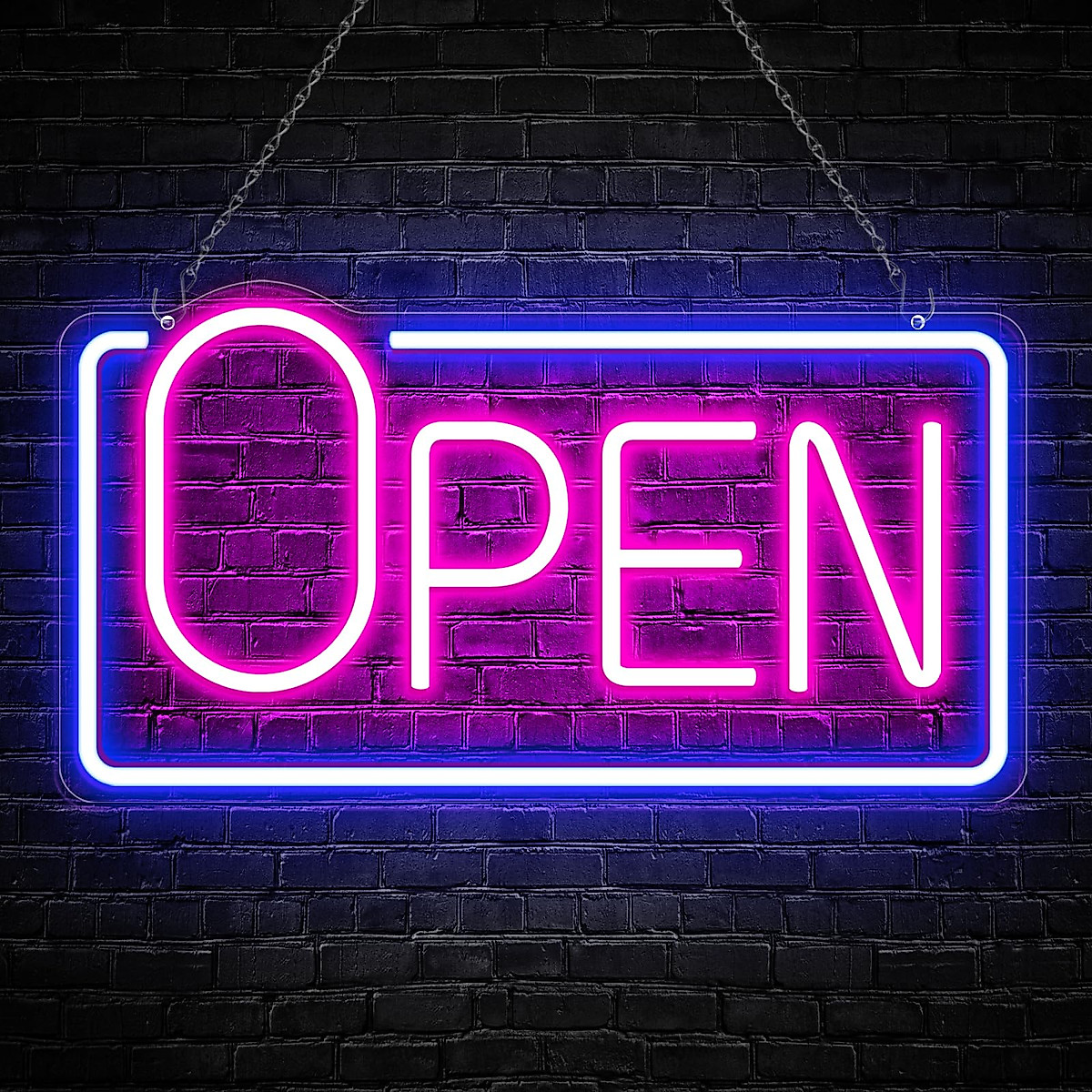 Neon Open Signs for Business, Super Bright LED Open Sign, Open Neon Sign 16''x 8'' (Blue&Pink), with ON/OFF Switch & Adapter, Neon Light Up Sign for Window Party Wall Store Shop Bars Coffee Salon Club