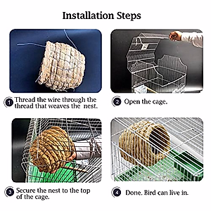 kathson Birdcages Straw Bird Nests Natural Grass Woven Birdhouse Resting Breeding Nesting Cages Hideaway Shelter for Finch Canary Budgie Lovebird Pearl Bird and Small Parrot 
