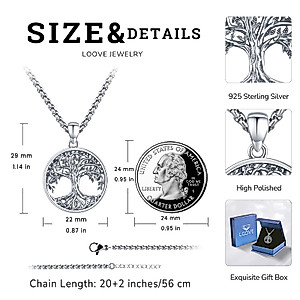 LOOVE Sterling Silver Tree of Life Pendant for Women Vintage Tree of Life Necklace Round Family Tree Pendant