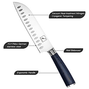 imarku Santoku Knife, 7 inch Kitchen Knife Ultra Sharp Asian Knife Japanese Chef Knife - German HC Stainless Steel 7Cr17Mov - Ergonomic Pakkawood Handle, Christmas Gifts for Women/Men, Blue