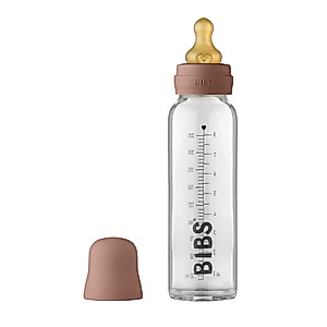 BIBS Baby Glass Bottle. Anti-Colic. Round Natural Rubber Latex Nipple. Supports Natural Breastfeeding, Complete Set - 225 ml, Woodchuck