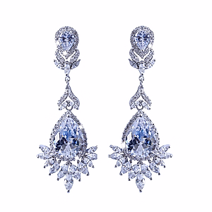 White Gold Plated AAAAA Australia Crystal Teardrop Wedding Bridal Bridesmaid Chandelier Marquise Clear Cubic Zirconia Stud Earrings Fashion Jewelry for Women (Clear)